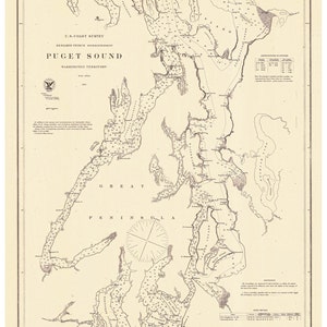 Puget Sound 1867 Nautical Map - Washington - 150 Years Ago! PC Big Area ...