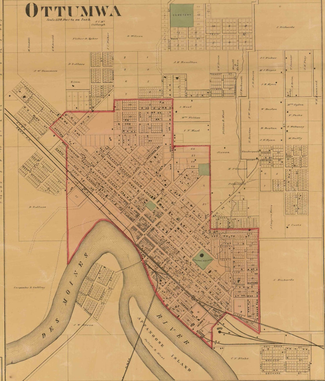Wapello County Iowa 1870 Old Wall Map With Landowner Names | Etsy