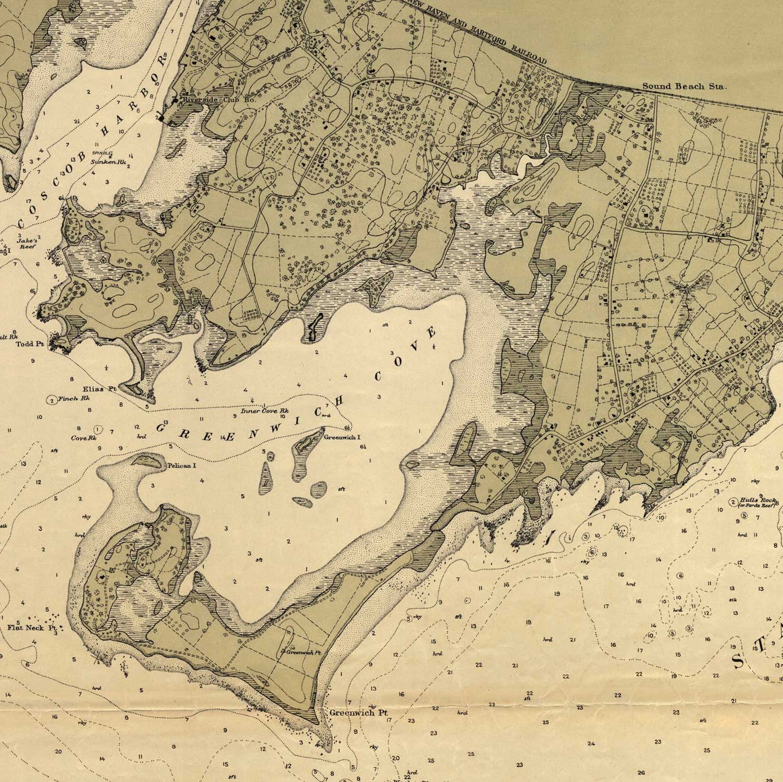 Stamford Harbor to Little Captain Island, CT - 1914 Nautical Map ...