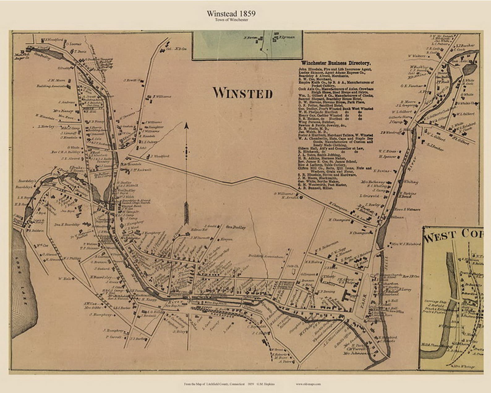 Winsted 1859 Old Town Map With Homeowner Names Connecticut - Etsy UK