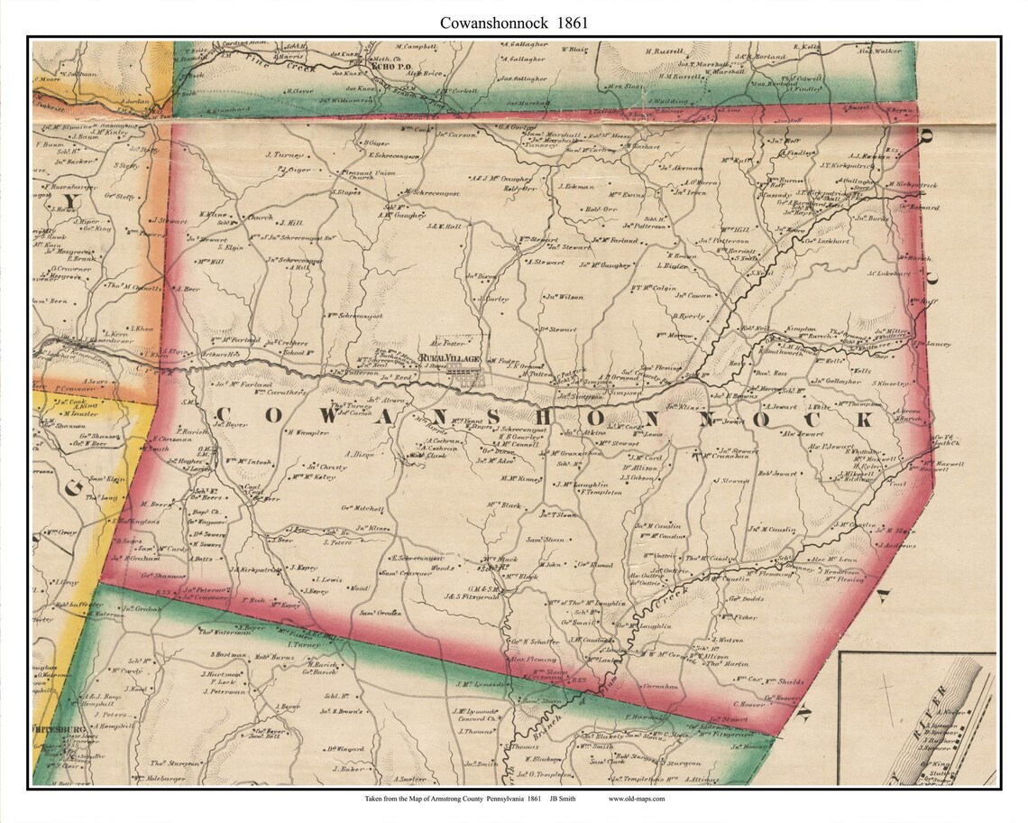 Cowanshonnock 1861 Old Town Map With Homeowner Names Rural - Etsy