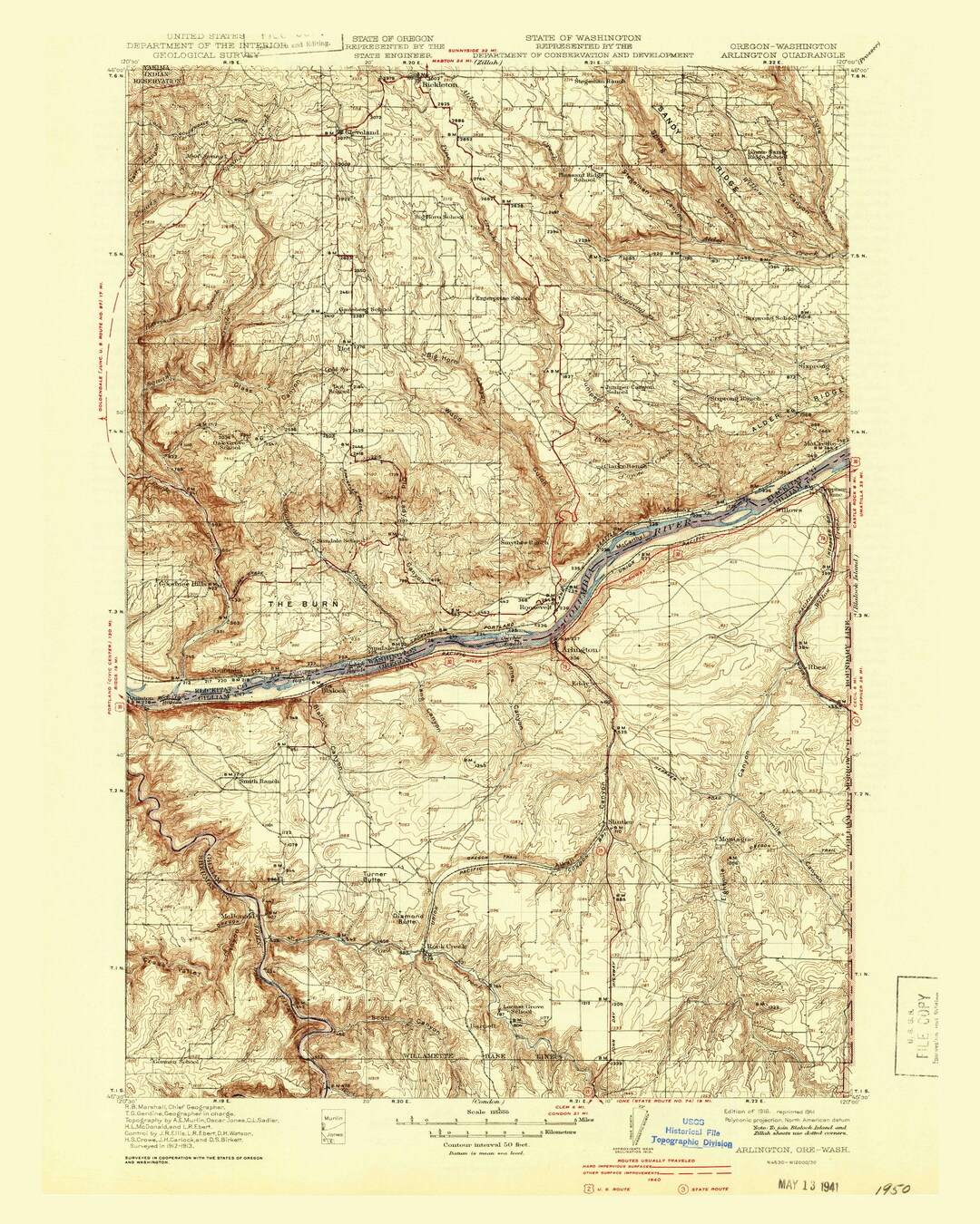 Arlington 1916 1941 Old Topo Map Quad Reprint Oregon Columbia River ...