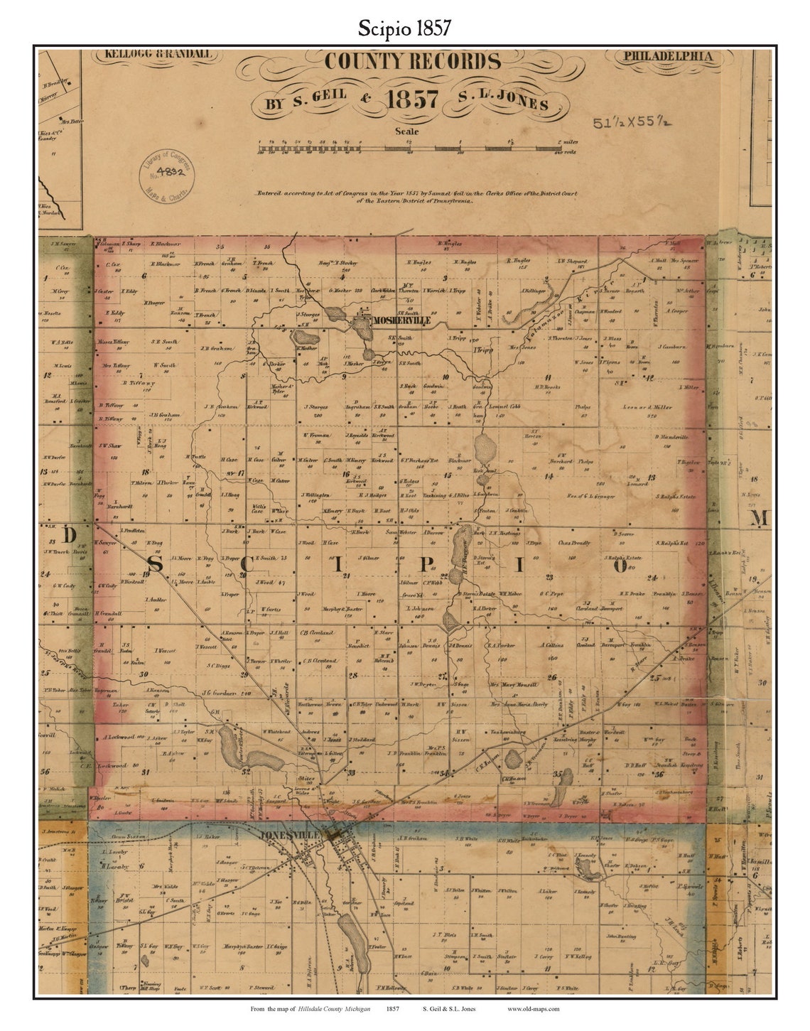 Scipio 1857 Old Town Map With Homeowner Names Mosherville - Etsy