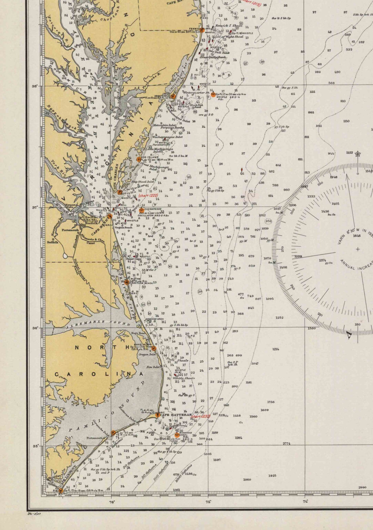 Cape Sable to Cape Hatteras 1934 Nautical Map Atlantic - Etsy