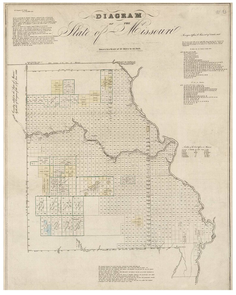 Missouri State Land Map 1837 Old Map Reprinted 1843 Regional - Etsy