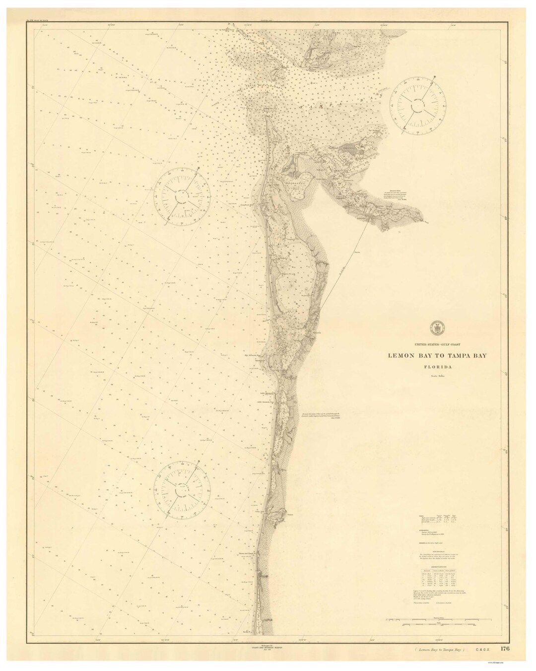 Lemon Bay to Tampa Bay 1915 Nautical Map Reprint Florida 80000 AC Chart ...