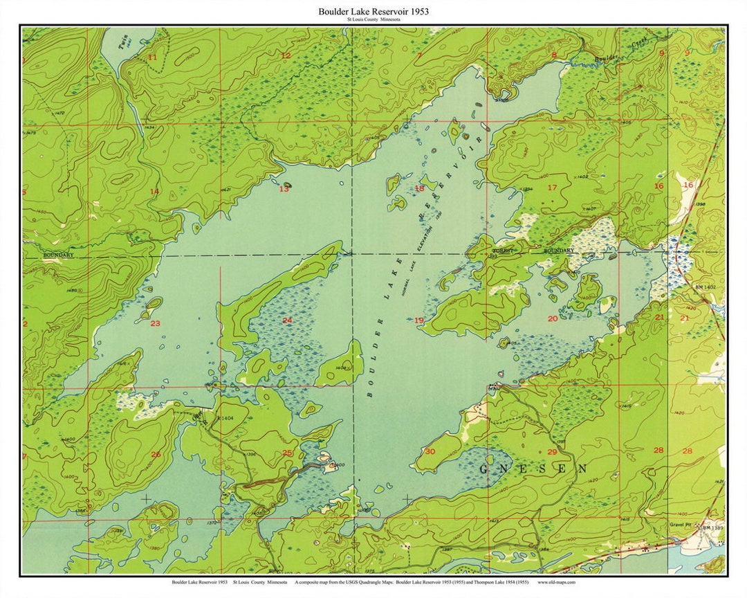 Boulder Lake Reservoir - 1953 Map Reprint - Old Topographic USGS Custom ...