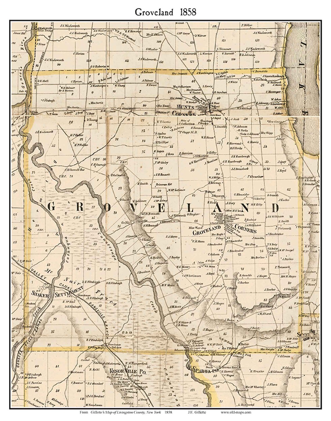 Groveland 1858 Old Town Map With Homeowner Names New York | Etsy