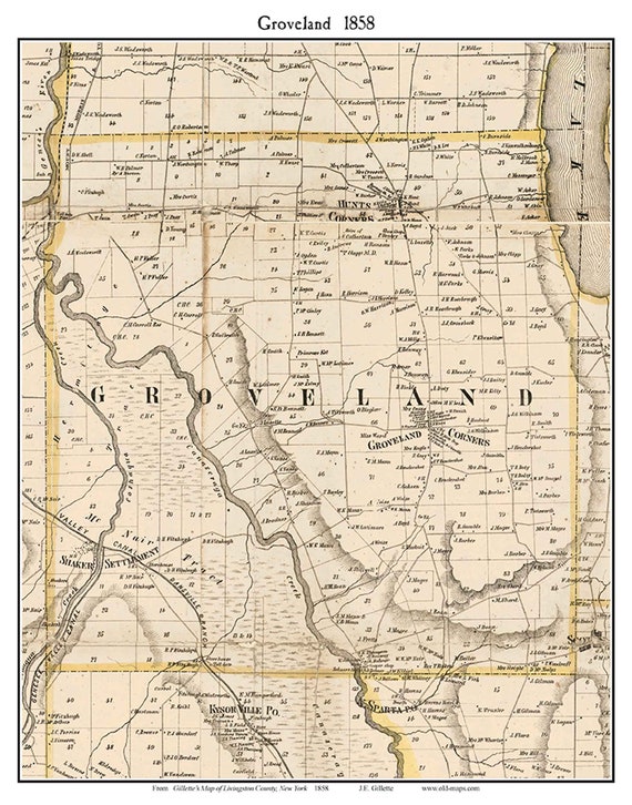Groveland 1858 Old Town Map With Homeowner Names New York | Etsy