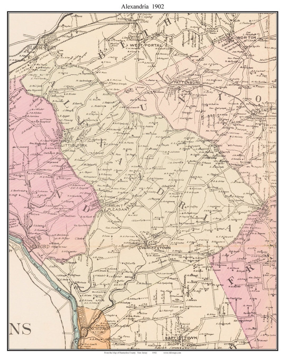 Alexandria 1902 Old Town Map With Homeowner Names New Jersey Frenchtown ...