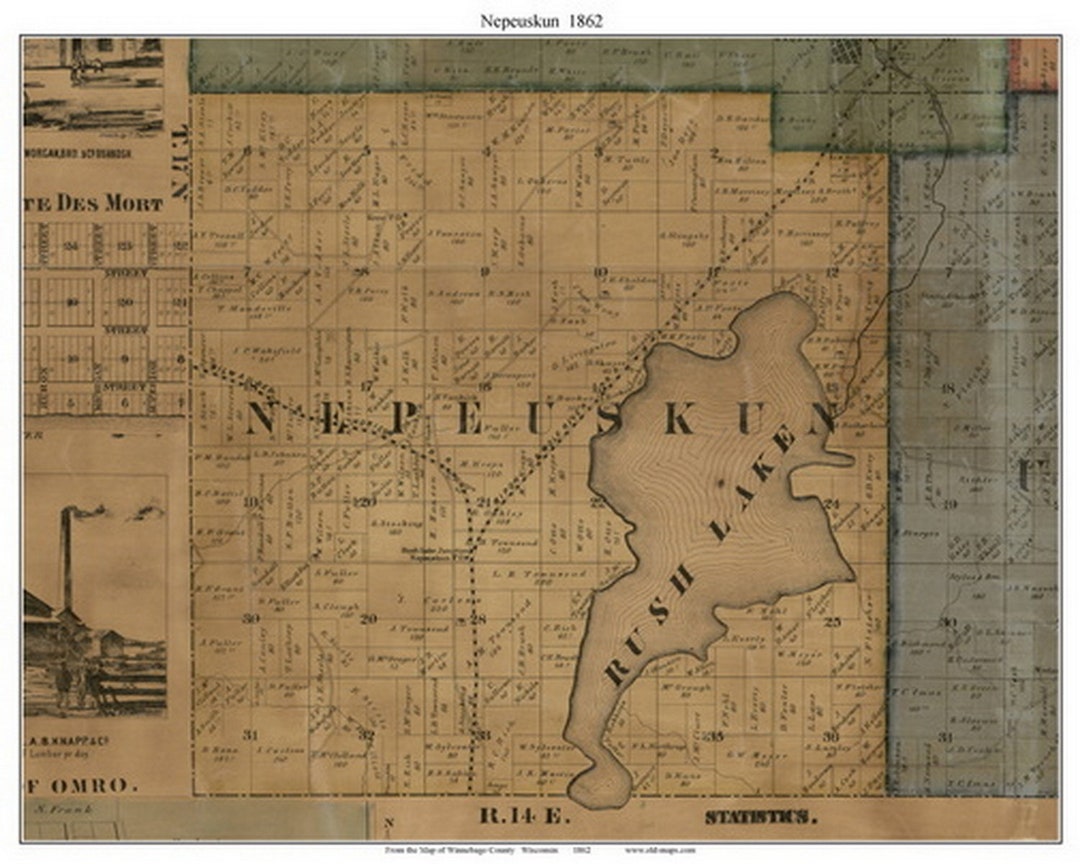 Nepeuskun 1862 - Old Town Map With Homeowner Names - Rush Lake ... Nepeuskun 1862 - Old Town Map With Homeowner Names - Rush Lake ...