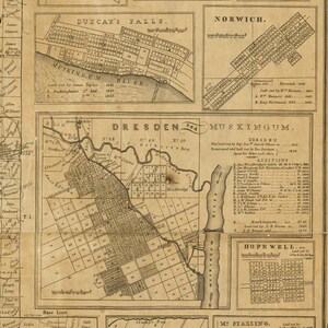 Muskingum County Ohio 1852 - Old Wall Map Reprint With Homeowner Names ...