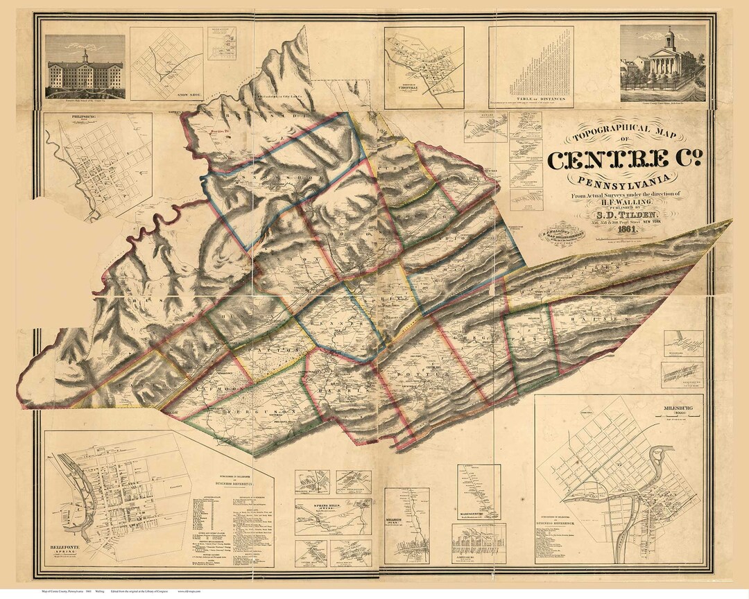 Centre County Pennsylvania 1861 - Old Wall Map With Homeowner Names ...