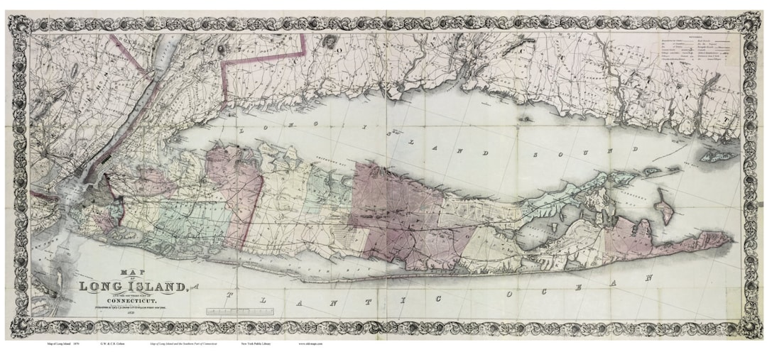 Long Island and Southern Connecticut - 1870 Map by Colton - REPRINT LIP ...