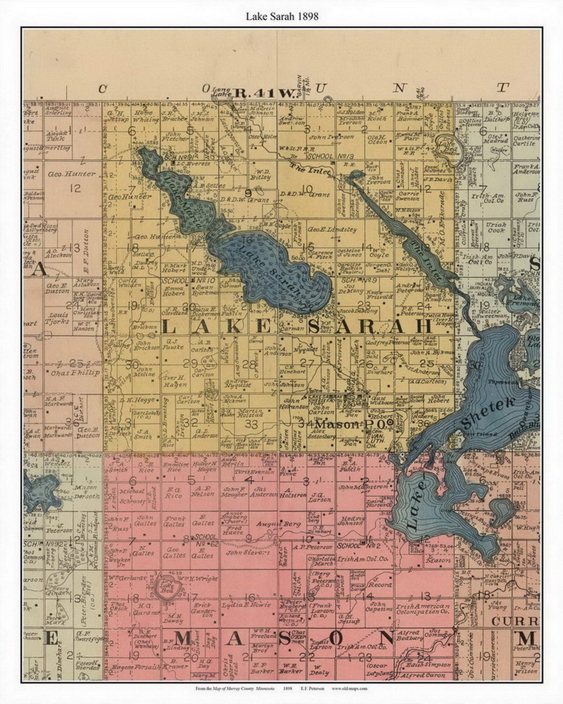 Lake Sarah 1898 Old Town Map With Homeowner Names Minnesota - Etsy