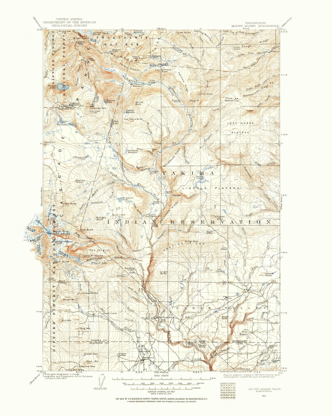 Mount Adams 1904 1956 Old Topo Map Quad Reprint 30x30 - Etsy