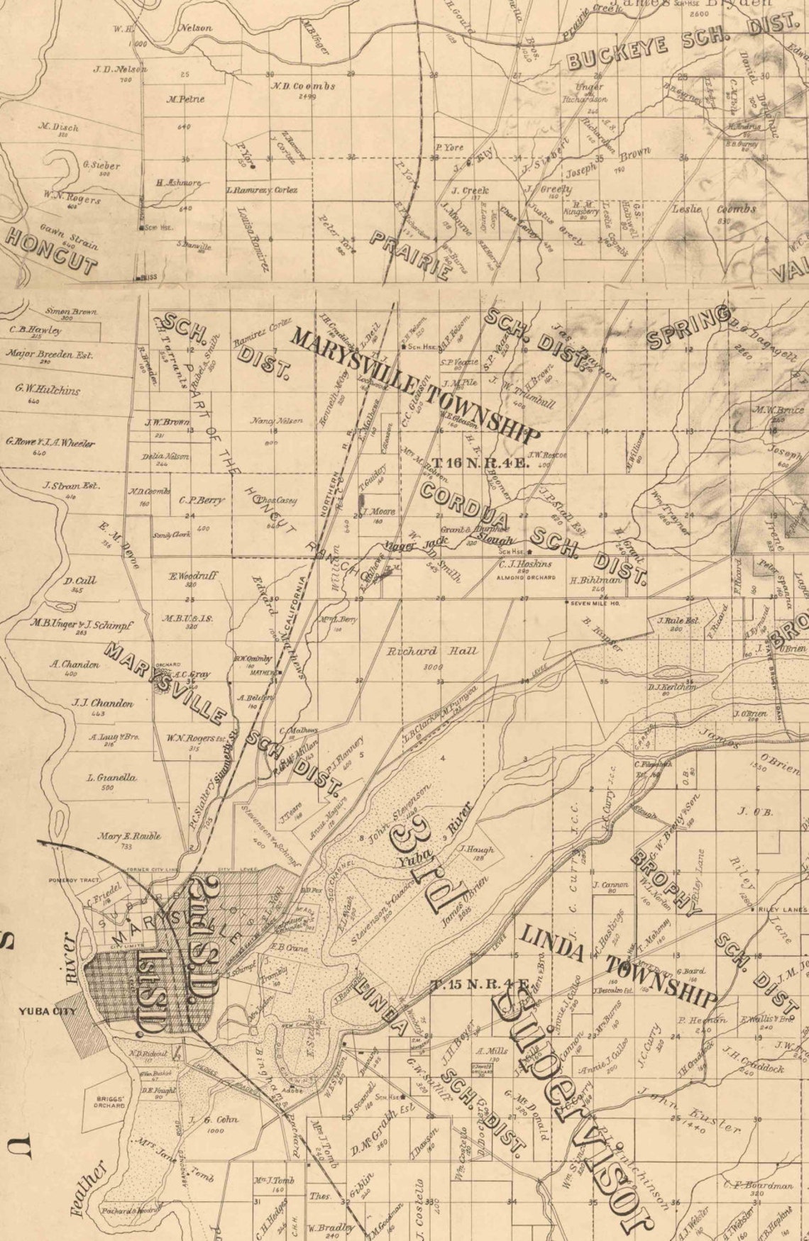 Yuba County California 1887 - Old Wall Map Reprint With Landowner Names ...