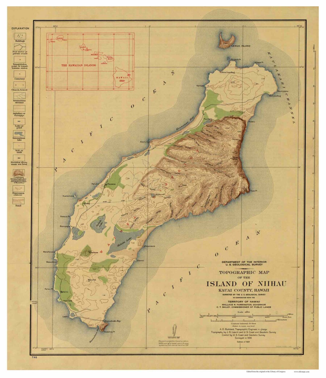 Niihau 1929 - USGS Old Topographical Map - Hawaiian Islands - Etsy