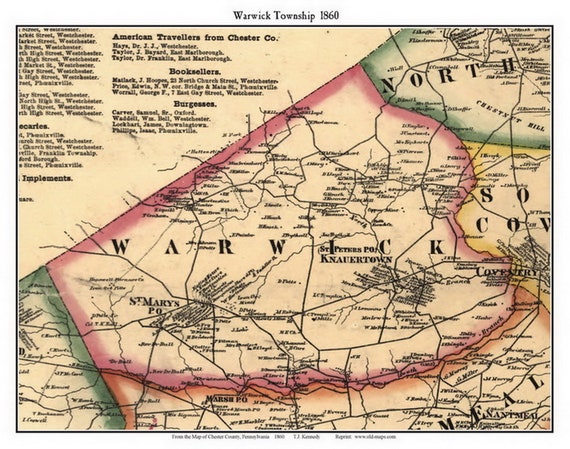 Warwick 1860 Old Town Map With Homeowner Names Knauertown | Etsy