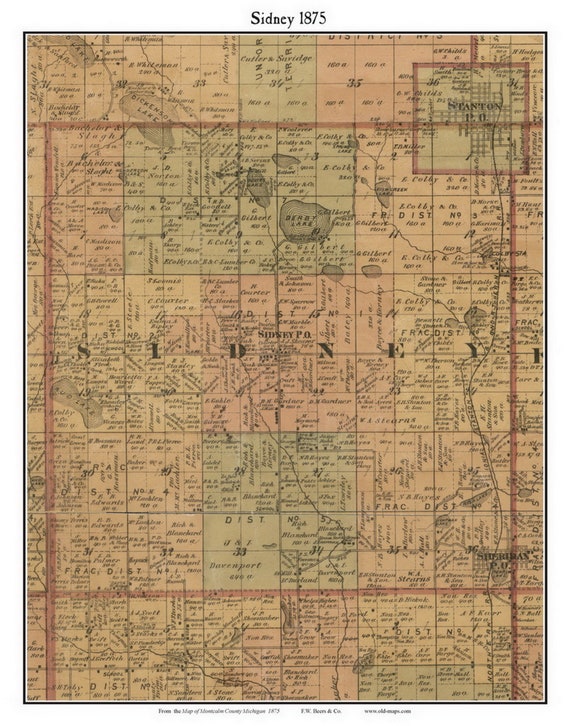 Sidney 1875 Old Town Map With Homeowner Names Michigan | Etsy