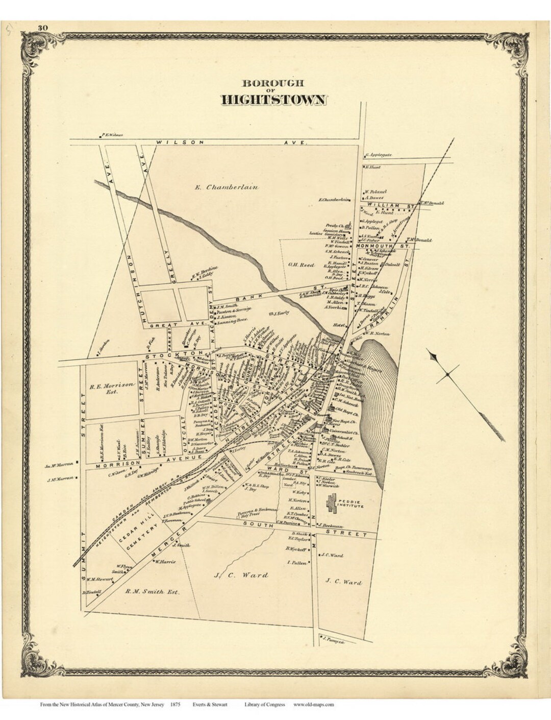 Hightstown New Jersey 1875 - Old Map Reprint NJ Mercer Co Atlas - Etsy