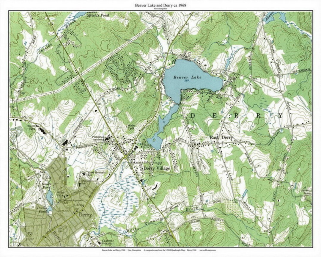 Beaver Lake & Derry 1968 Old Topographic Map USGS Custom Composite ...