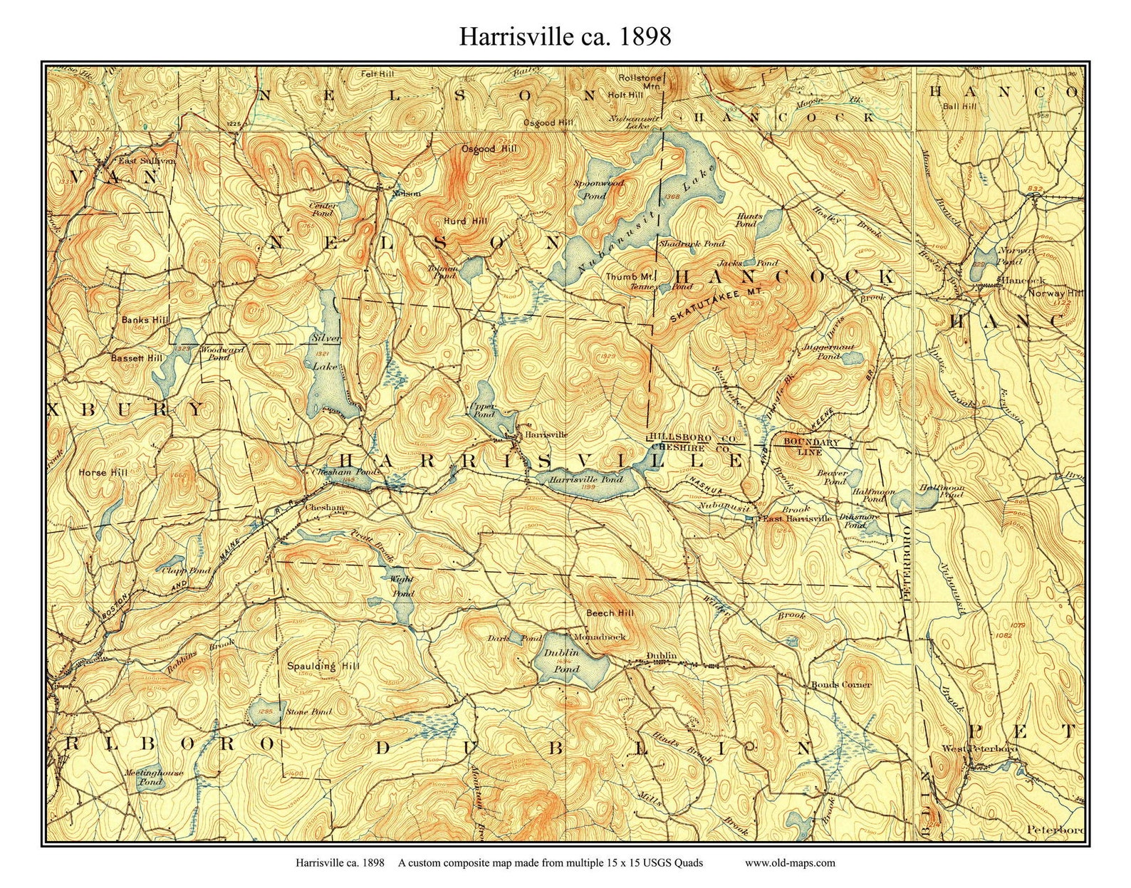 Harrisville 1898 Old Town Map Nubanusit Lake USGS - Etsy