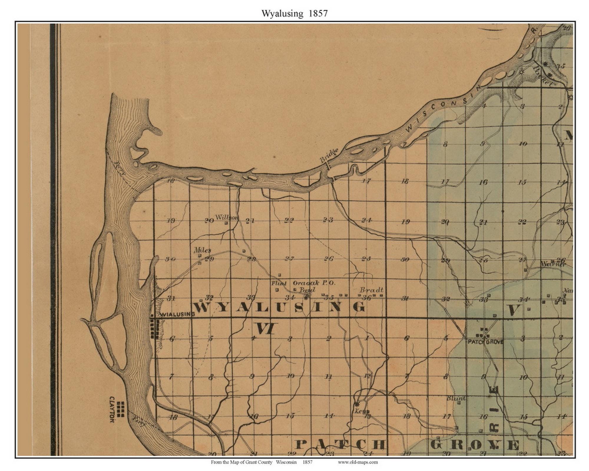 Wyalusing 1857 - Old Town Map With Homeowner Names - Wisconsin ...