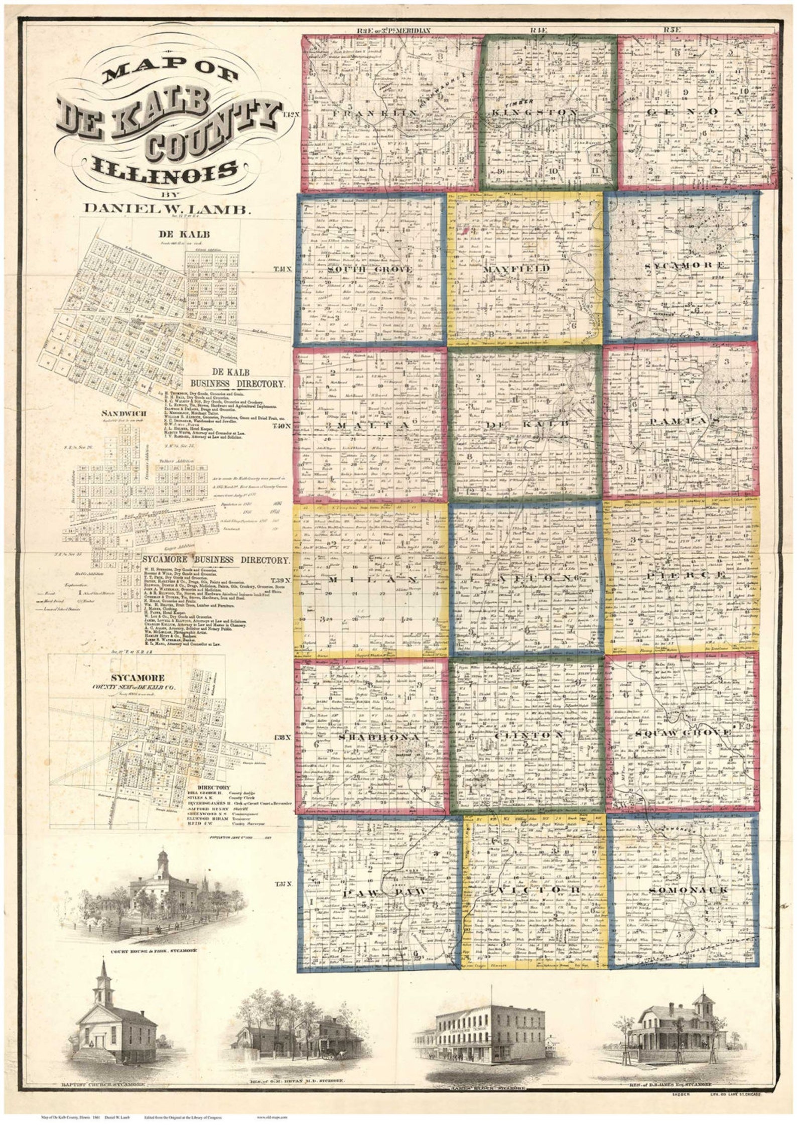 Dekalb County Illinois 1860 Old Wall Map Reprint With | Etsy