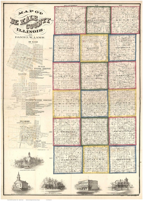 Dekalb County Illinois 1860 Old Wall Map Reprint With - Etsy
