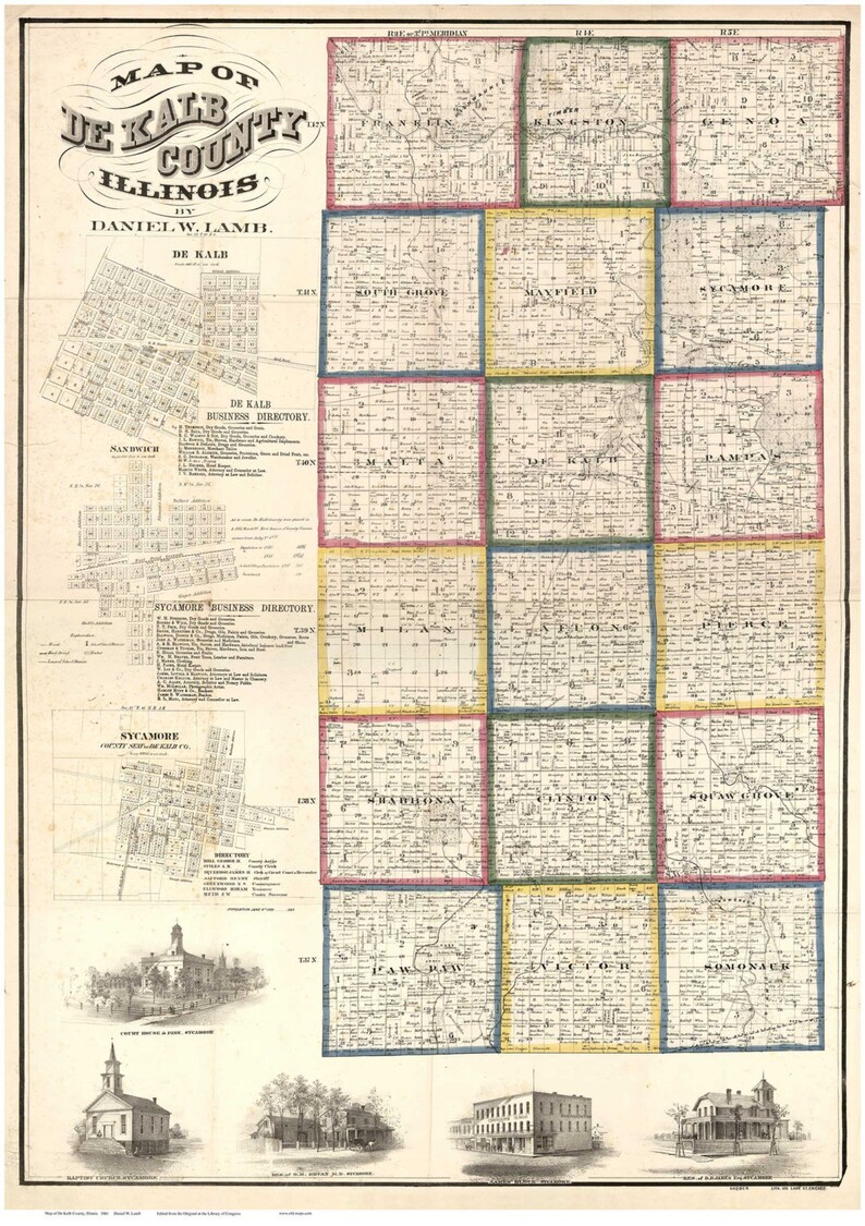 Dekalb County Illinois 1860 Old Wall Map Reprint With - Etsy