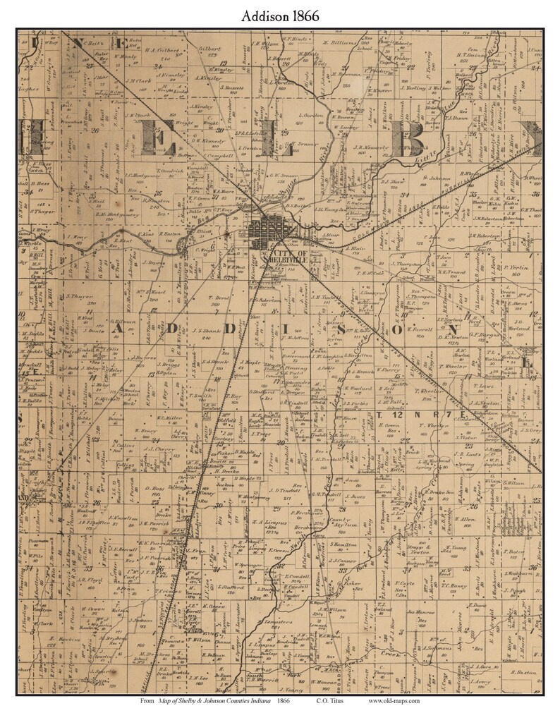 Addison 1866 Old Town Map With Homeowner Names Indiana | Etsy