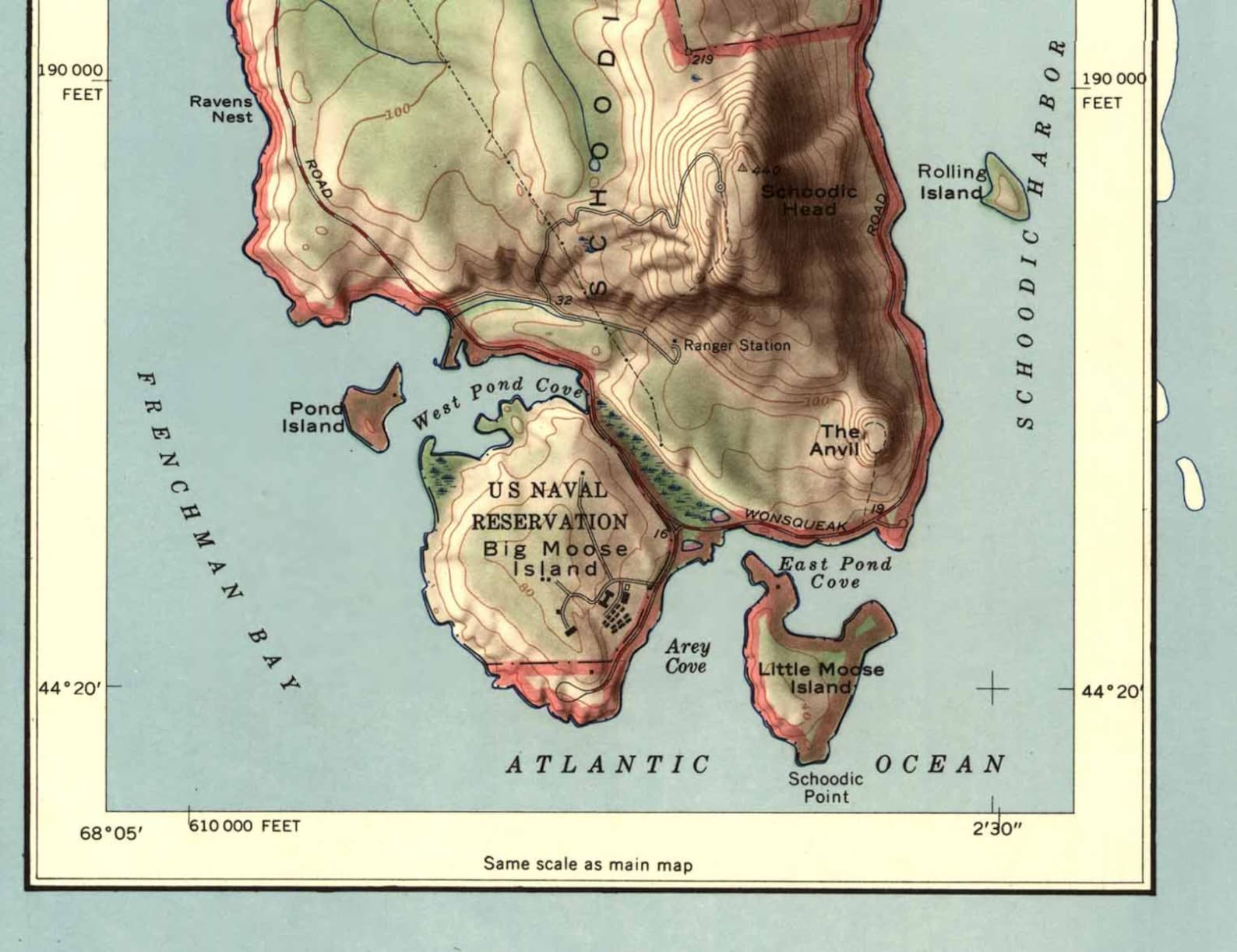 Acadia National Park 1960 Old Wall Map 3D Maine Reprint LC | Etsy