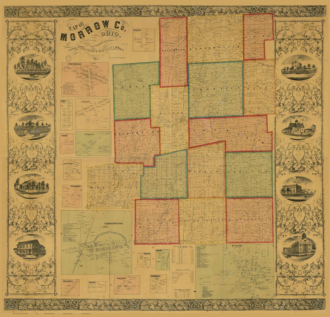 Morrow County Ohio 1857 - Old Wall Map Reprint With Homeowner Names ...