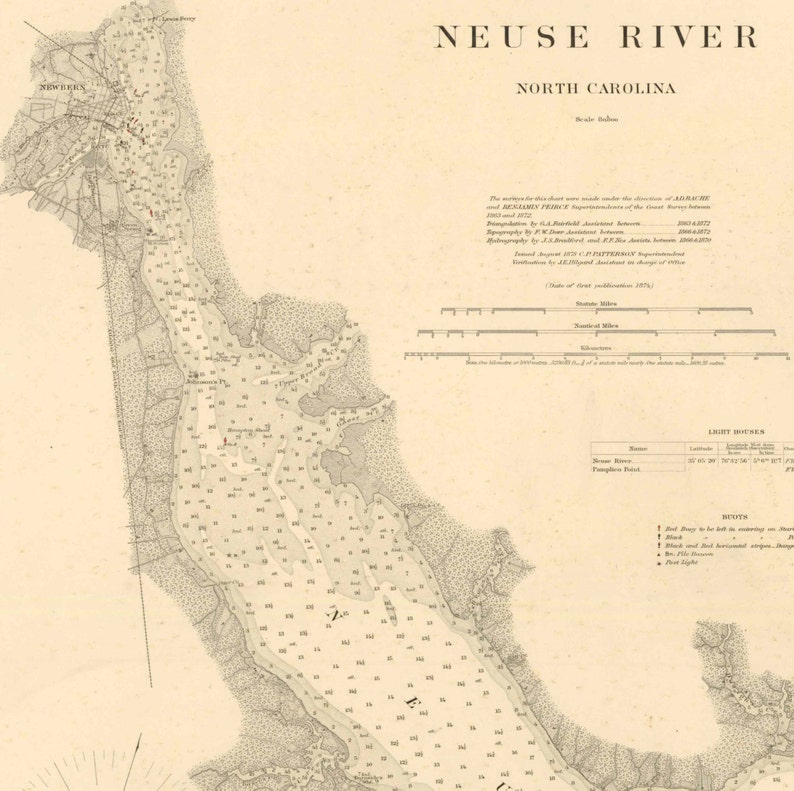 Neuse River-1878 North Carolina Nautical Map Reprint 80000 - Etsy