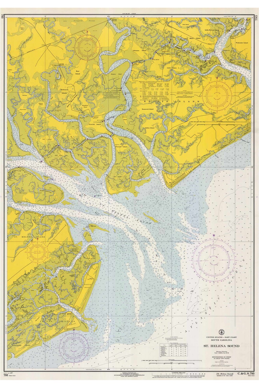 St Helena Sound 1967 Old Map Nautical Chart-south Carolina -reprint AC ...