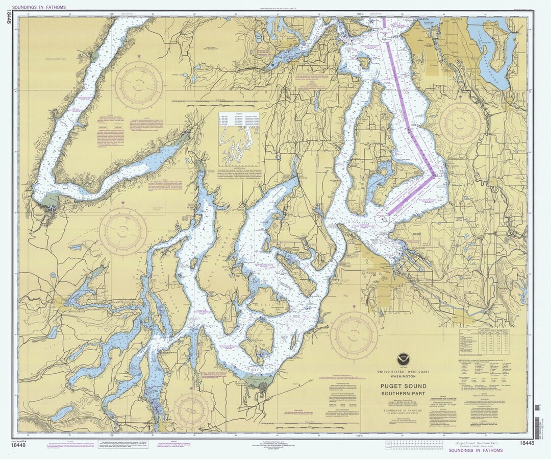 Puget Sound - Southern Part 1999 Nautical Map, Washington, Reprint PC ...