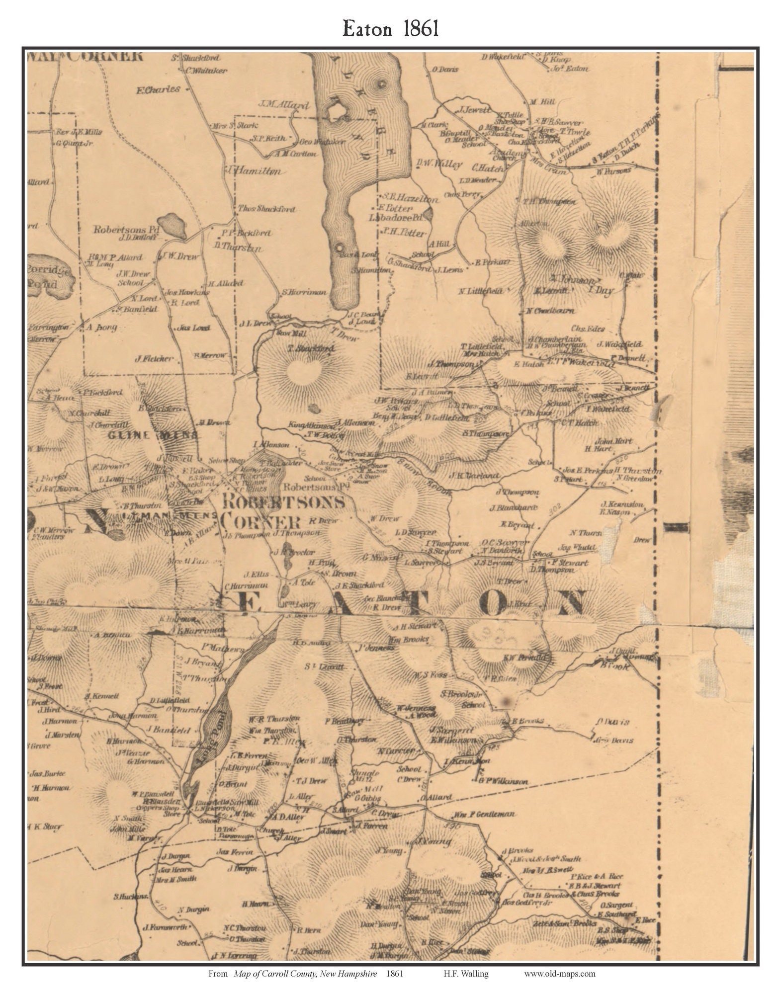Eaton 1861 Old Town Map With Homeowner Names New Hampshire - Etsy