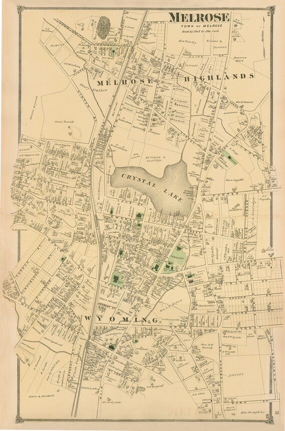 Melrose Village 1875 Old Town Map Reprint Middlesex | Etsy