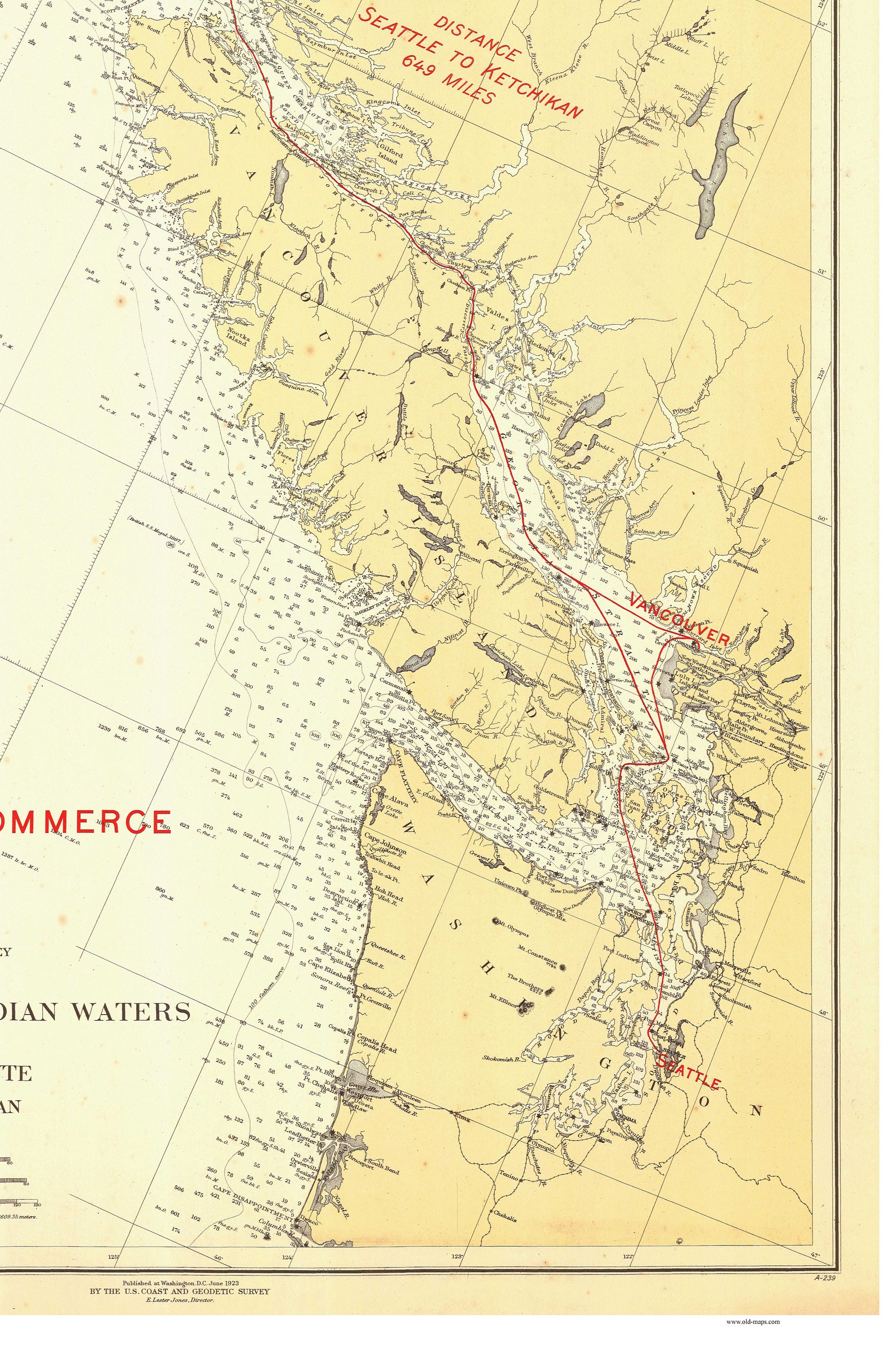 Seattle to Ketchikan 1923 Nautical Map Washington-Alaska - Etsy.de