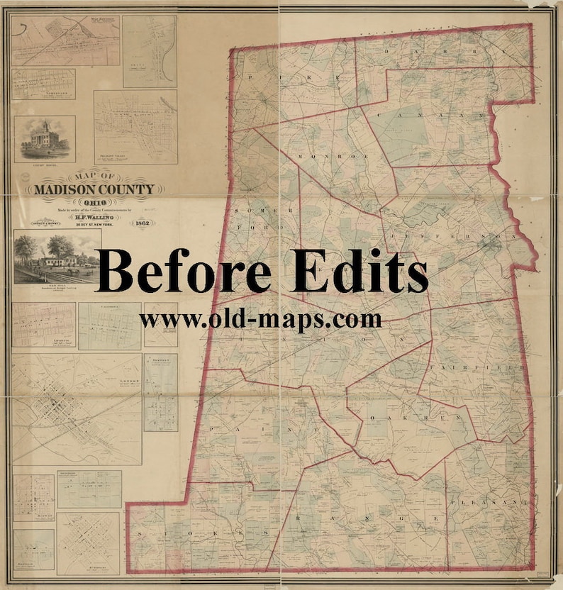 Madison County Ohio 1862 Old Wall Map Reprint With Homeowner - Etsy