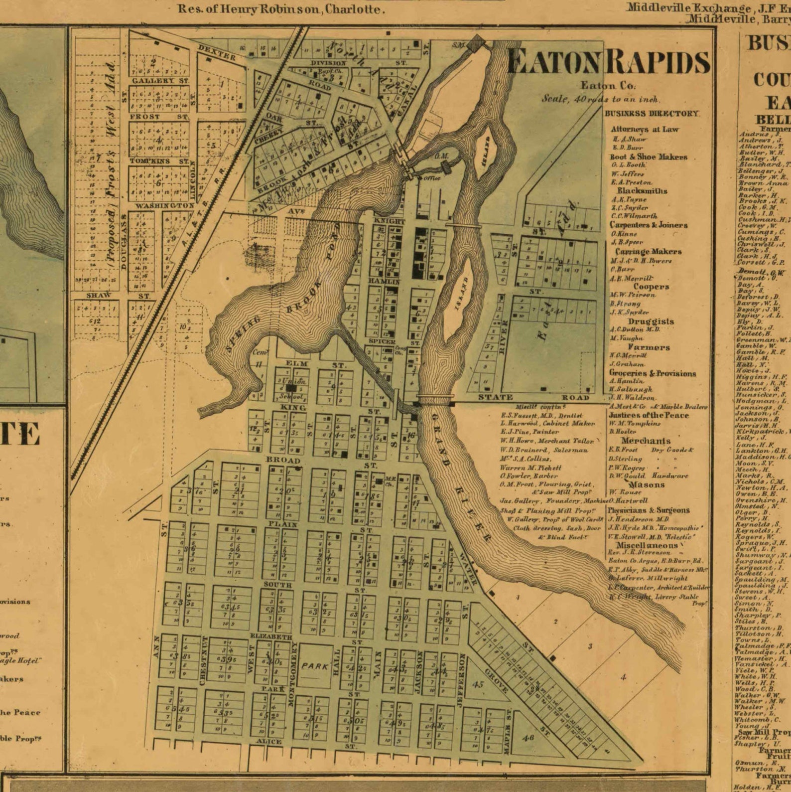 Eaton and Barry Counties Michigan 1860 - Old Wall Map Reprint With ...