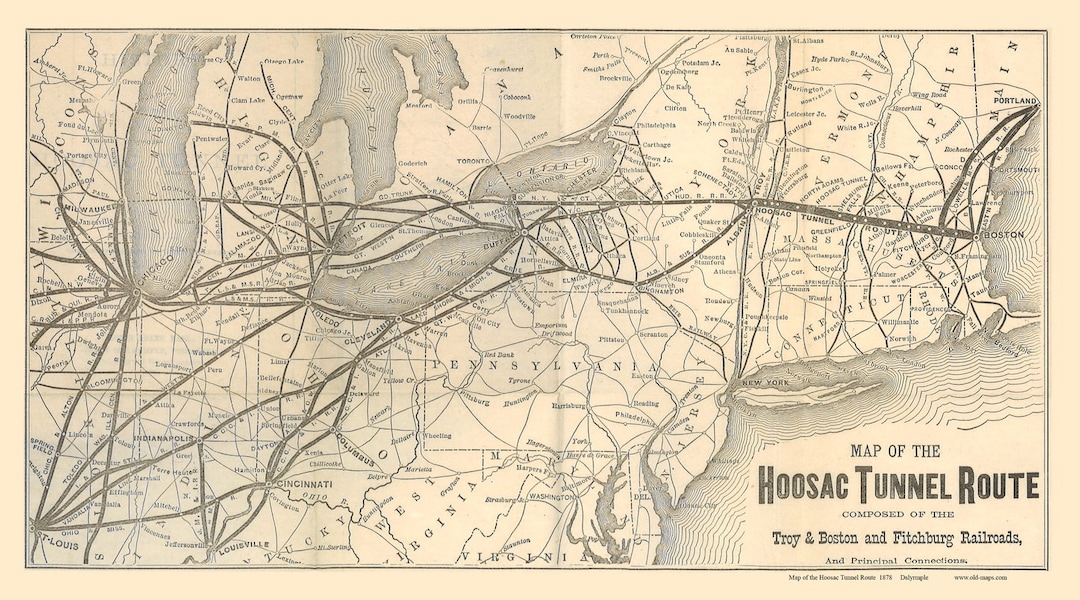 Hoosac Tunnel Route 1878 Railroads Map - USA Map RR Reprint Dalymple - Etsy