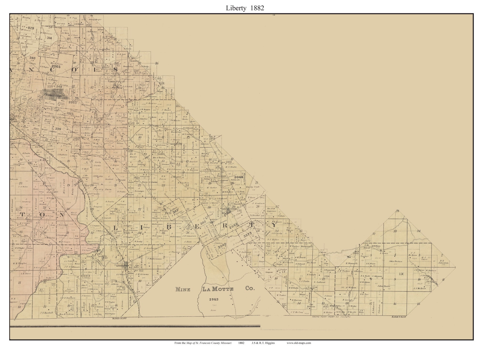 Liberty 1882 Old Town Map With Homeowner Names Missouri St Francois ...
