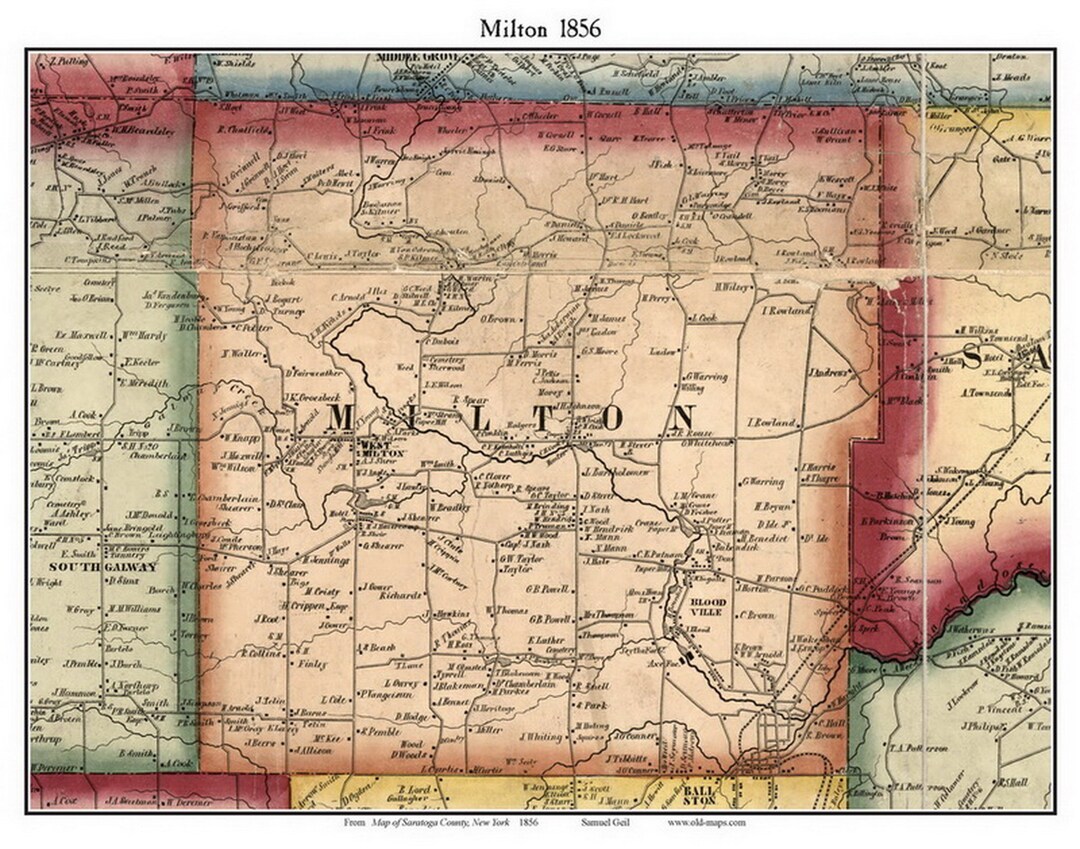 Milton 1856 Old Town Map With Homeowner Names New York - Etsy