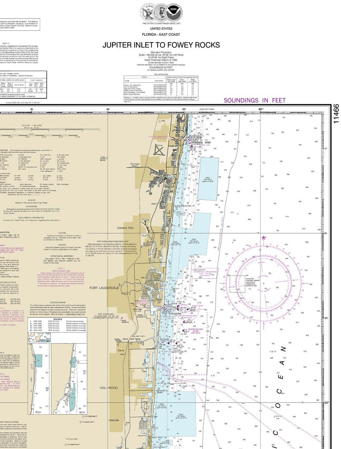 Jupiter Inlet to Fowey Rocks 2014 old Nautical Map Florida | Etsy