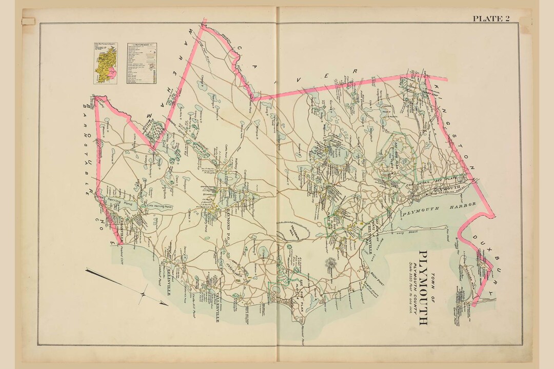 Plymouth, Massachusetts 1903 Old Town Map Reprint, Ellisville ...