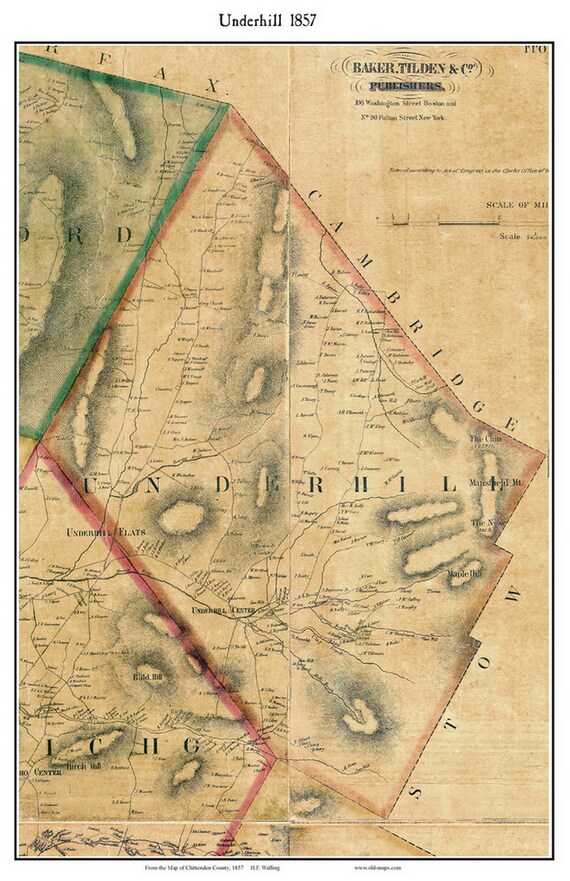 Underhill 1857 Old Town Map With Homeowner Names Vermont | Etsy