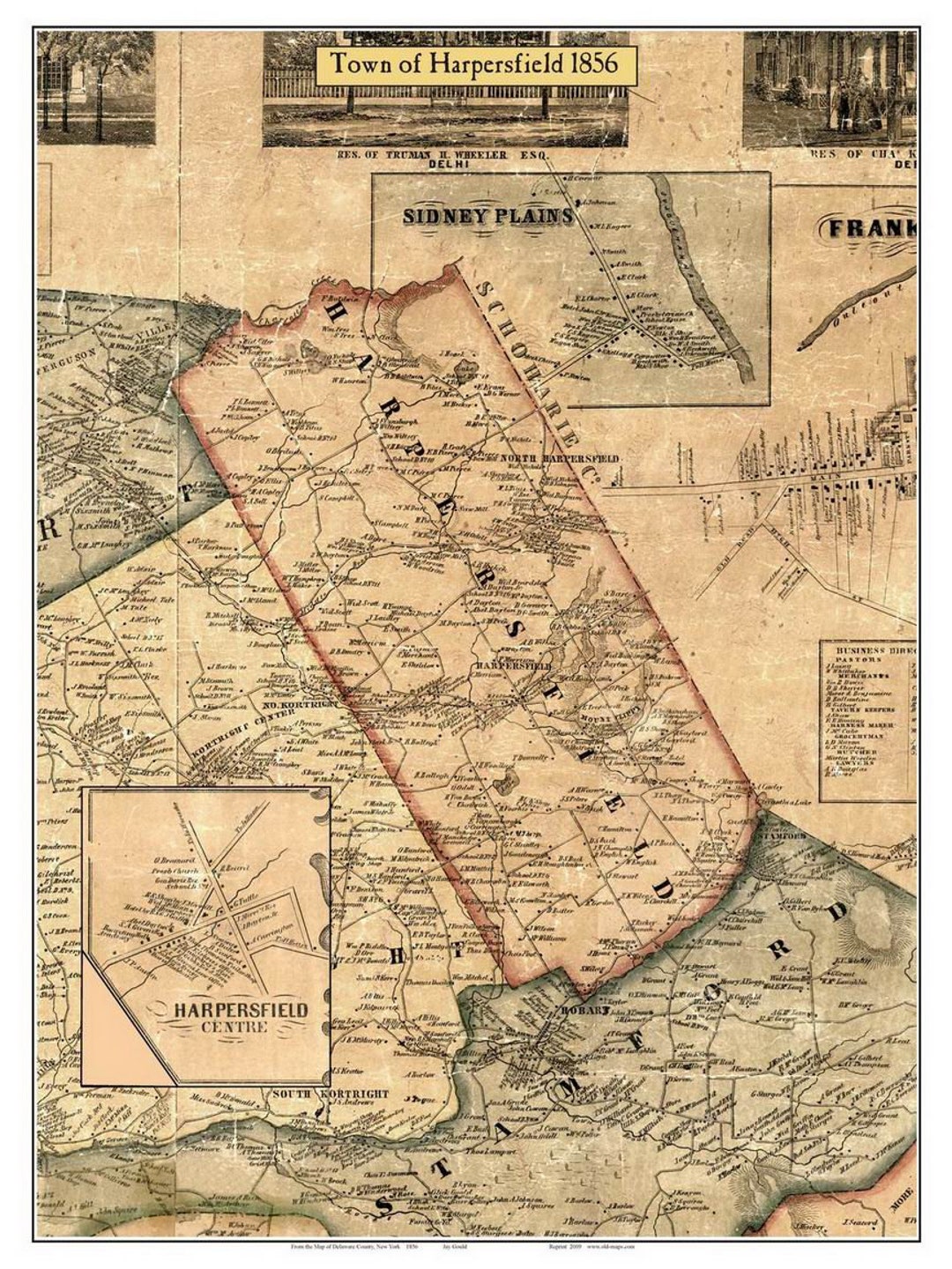 Harpersfield 1856 Old Town Map With Homeowner Names New York Reprint ...