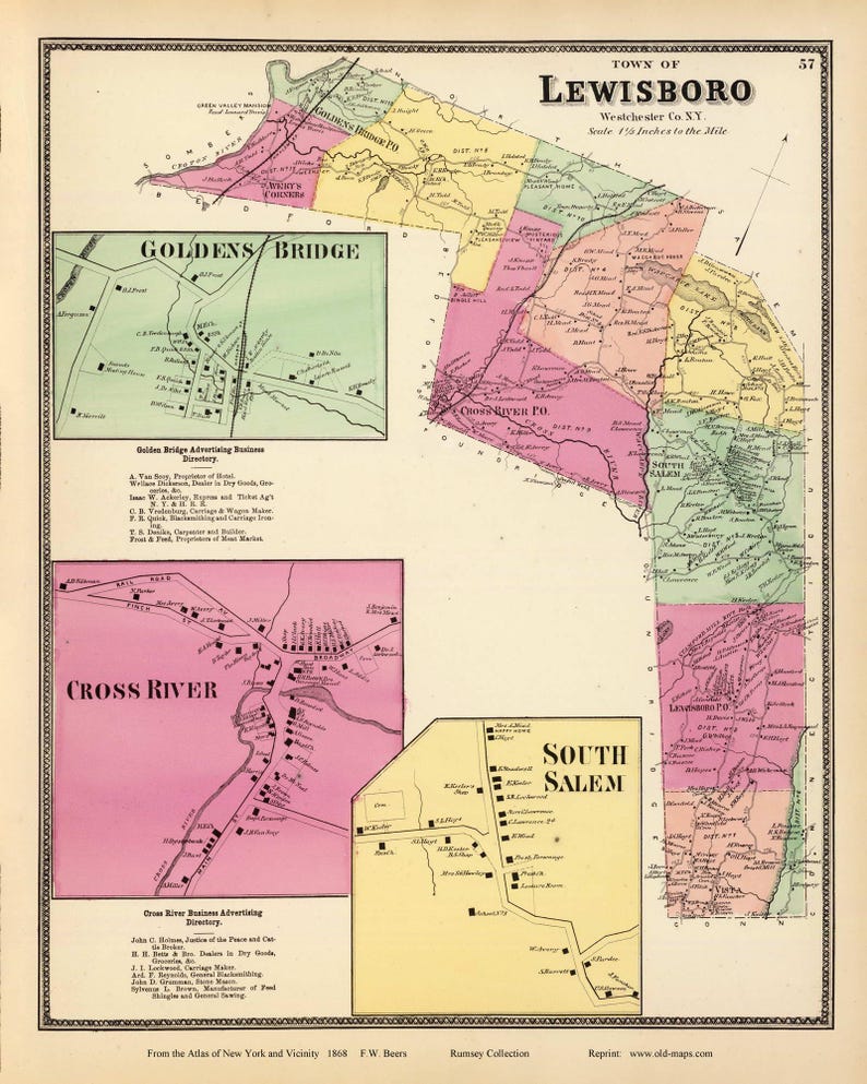 Lewisboro, Goldens Bridge, Cross River, South Salem 1868 - Old Town Map ...